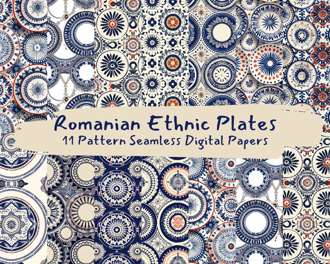 Romanian Ethnic Plates Pattern Seamless Digital Papers - Printable ...