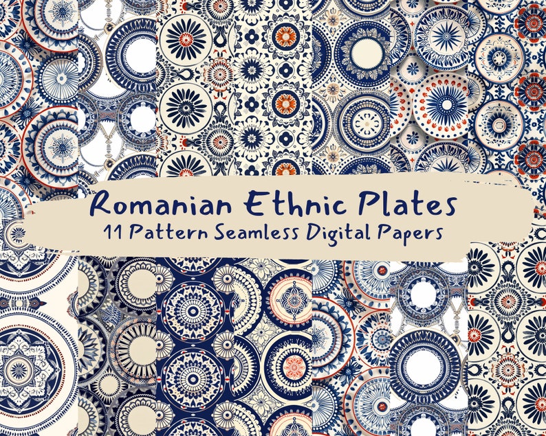 Romanian Ethnic Plates Pattern Seamless Digital Papers - Printable ...