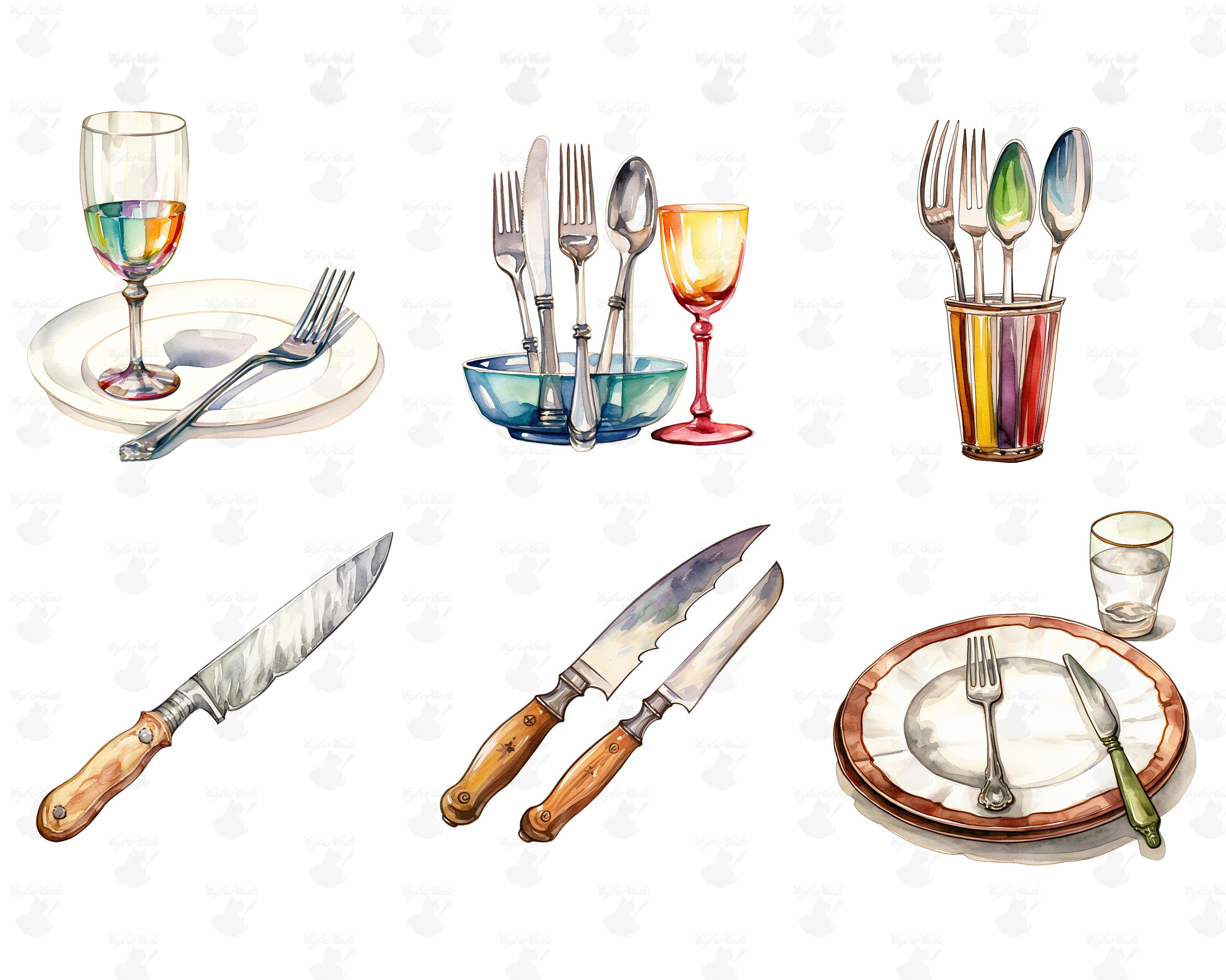 Silverware, Digital Printable Clip Art Graphics in PNG Format ...