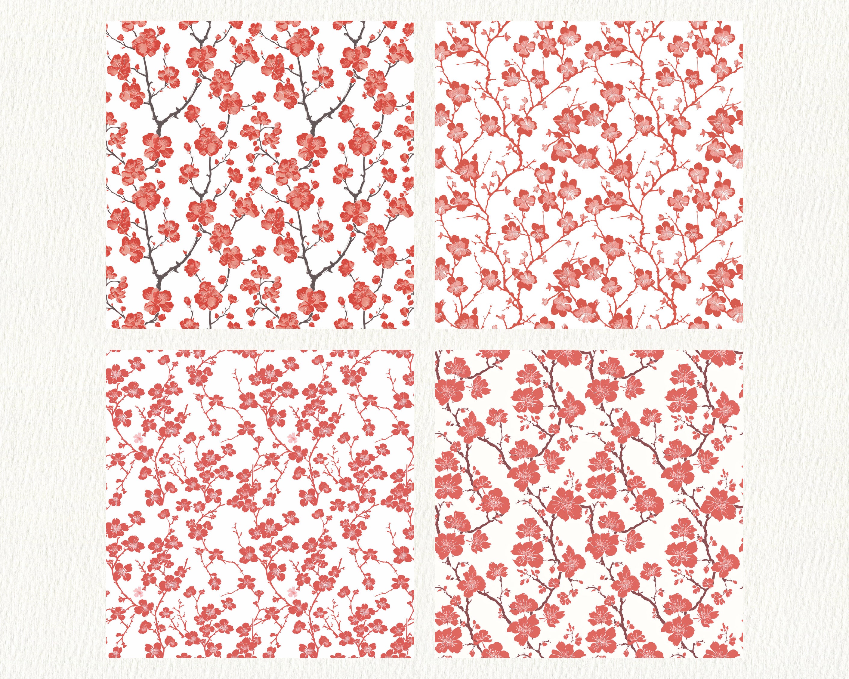 Cherry Blossom Tree Pattern Seamless Digital Papers Printable Scrapbook ...