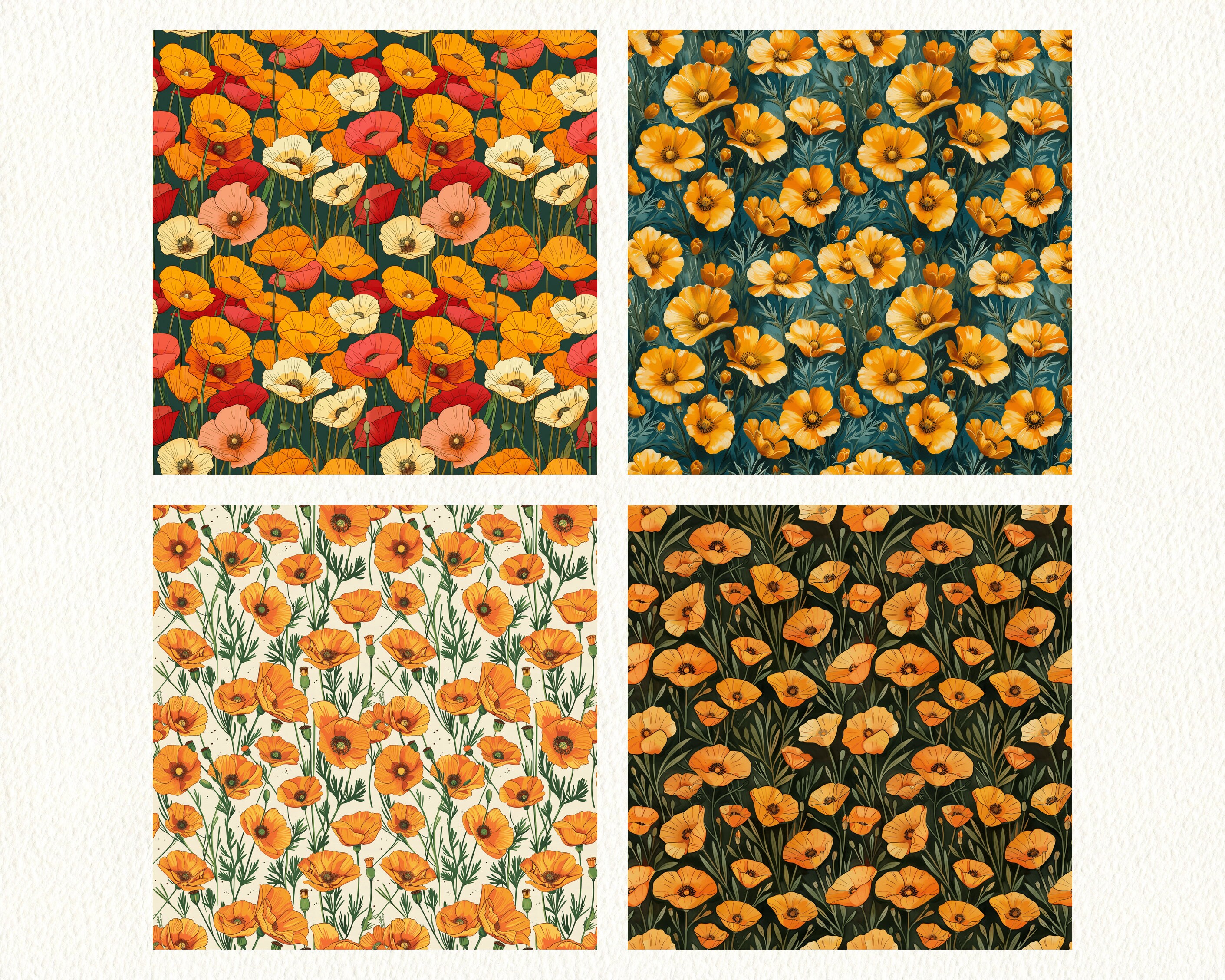 California Poppies Pattern Seamless Digital Papers Printable Scrapbook ...