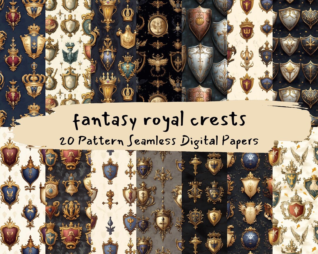 Fantasy Royal Crests Pattern Seamless Digital Papers - Printable ...