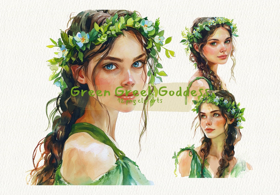 Green Greek Goddess Digital Printable Clipart Bundle in PNG Format ...