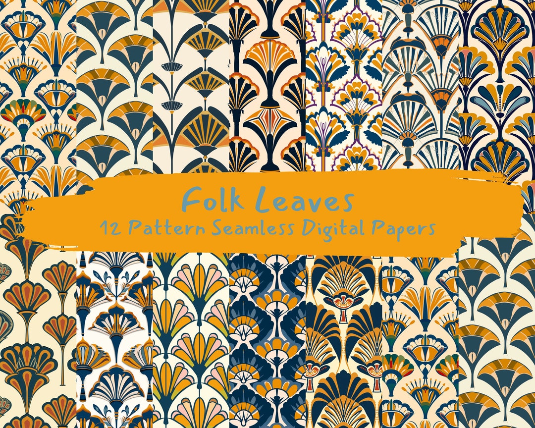 Folk Leaves Pattern Seamless Digital Papers - Printable Scrapbook Paper ...