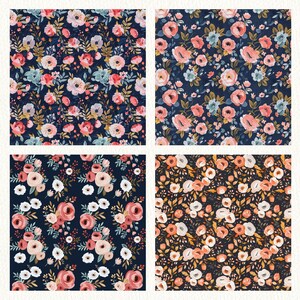 Fall Navy Floral Pattern Seamless Digital Papers - Printable Scrapbook ...