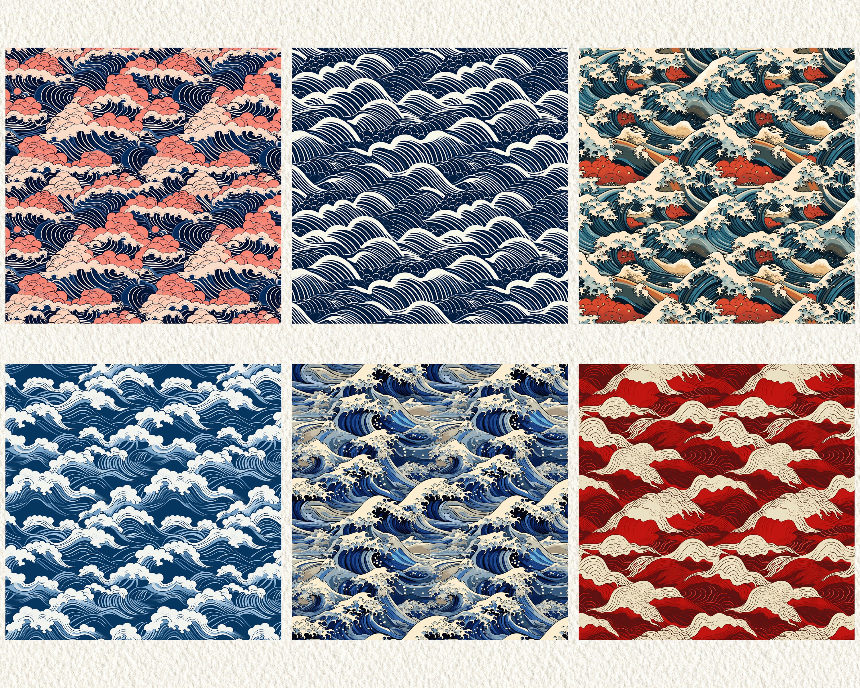 Japanese Wave Pattern Seamless Digital Papers - Tile Patterns Printable ...