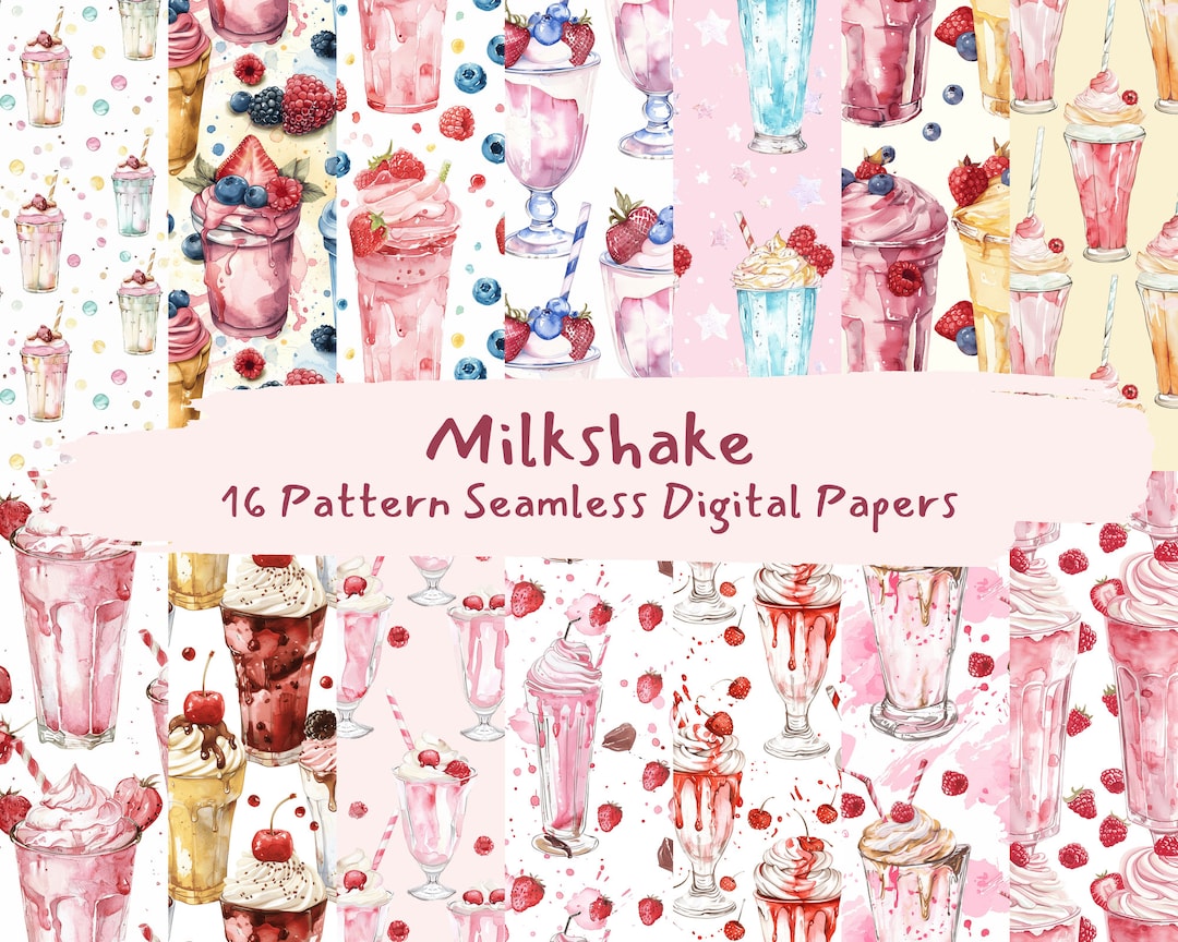 Milkshake Pattern Seamless Digital Papers - Printable Scrapbook Paper ...