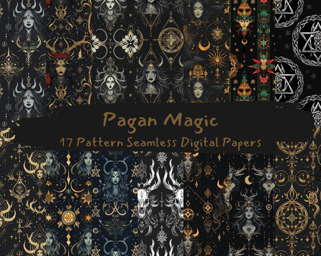 Pagan Magic Pattern Seamless Digital Papers - Printable Scrapbook Paper ...