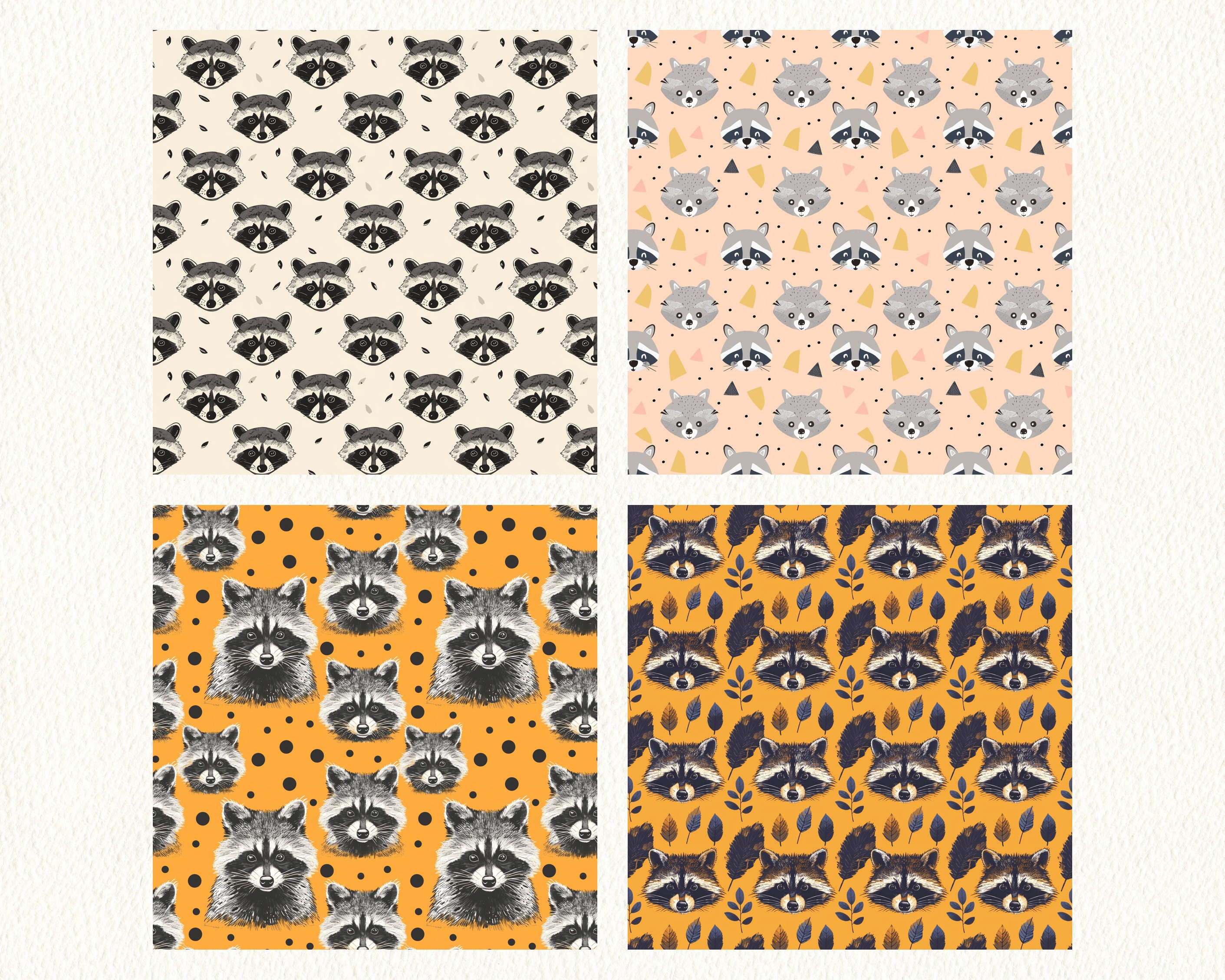 Raccoon Pattern Seamless Digital Papers Printable Scrapbook Paper ...