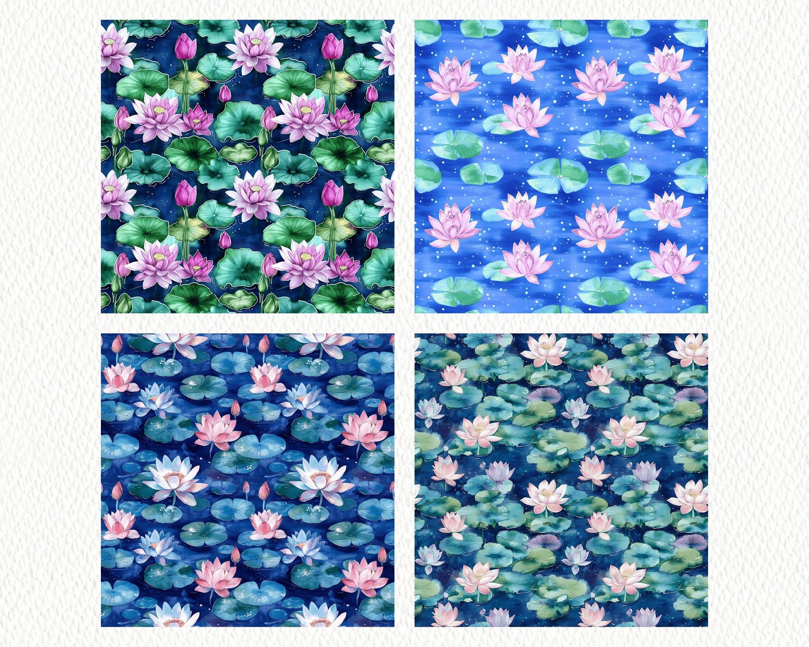 Watercolor Lotus Pond Pattern Seamless Digital Papers - Printable ...