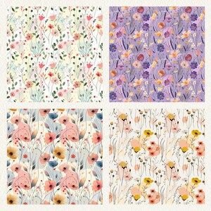 Boho Floral Pattern Seamless Digital Papers - Printable Scrapbook Paper ...