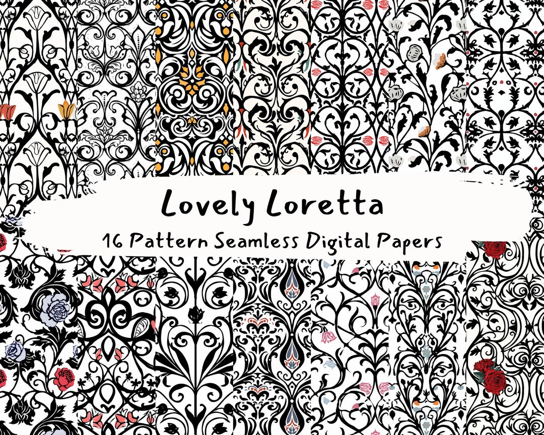 Lovely Loretta Pattern Seamless Digital Papers - Printable Scrapbook ...