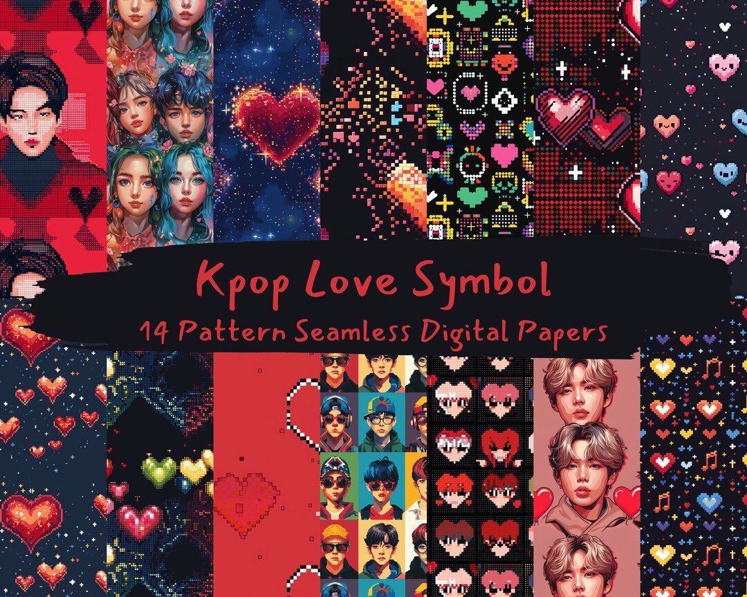 Kpop Love Symbol Pattern Seamless Digital Papers Printable Scrapbook ...