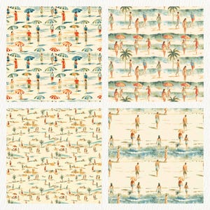 Vintage Beach Watercolor Pattern Seamless Digital Papers - Printable ...