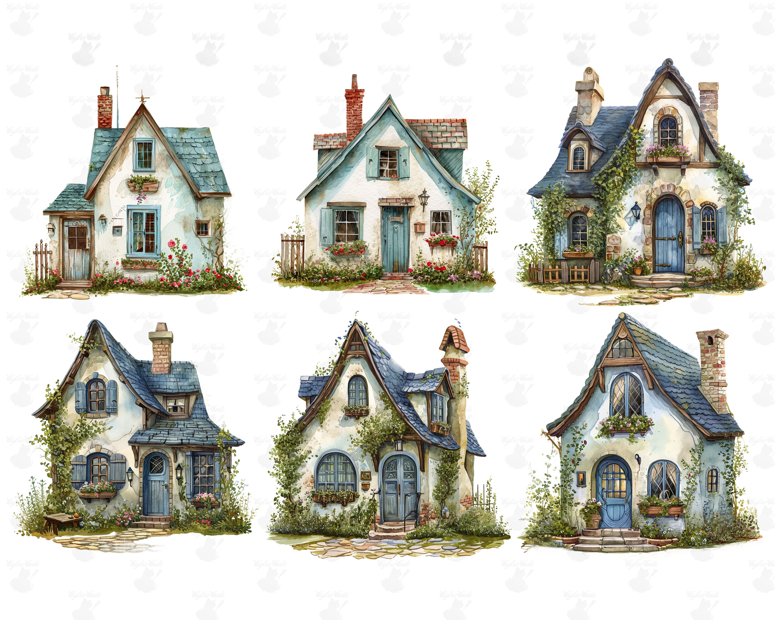 Little Cottage Digital Printable Clip Art Graphics in PNG Format ...