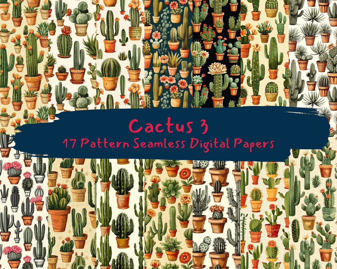 Cactus 3 Pattern Seamless Digital Papers - Printable Scrapbook Paper ...