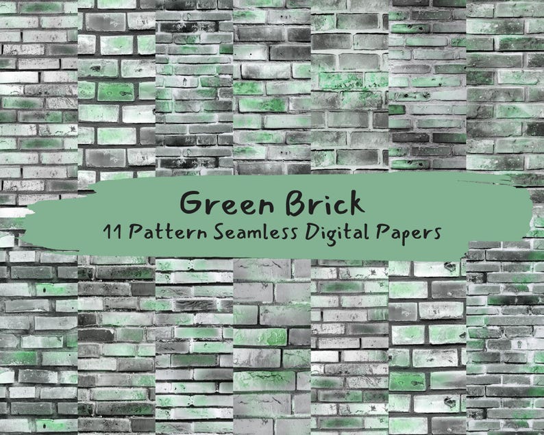 Green Brick Pattern Seamless Digital Papers - Printable Scrapbook Paper ...