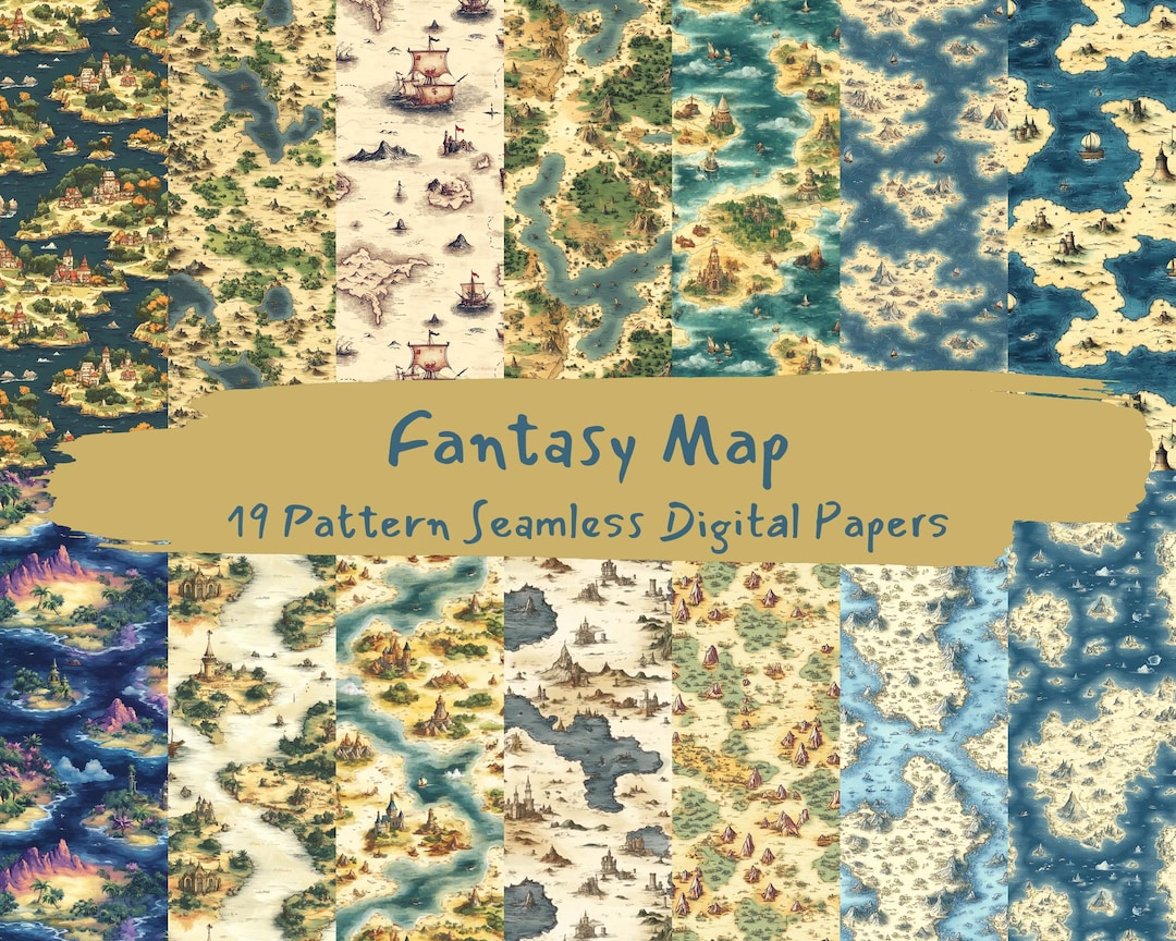 Fantasy Map Pattern Seamless Digital Papers - Printable Scrapbook Paper ...