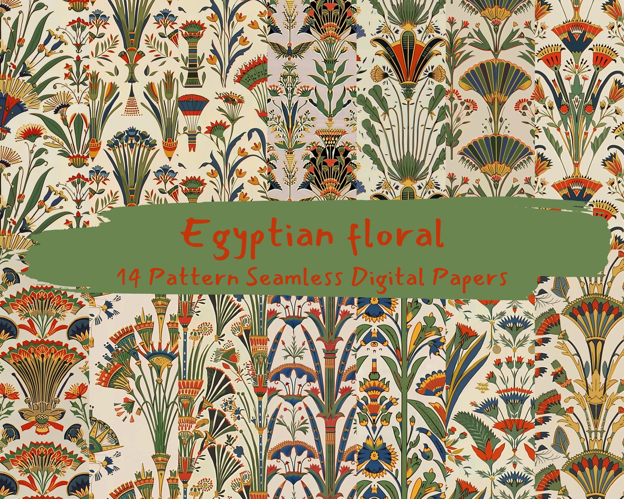 Egyptian Floral Pattern Seamless Digital Papers Printable Scrapbook ...