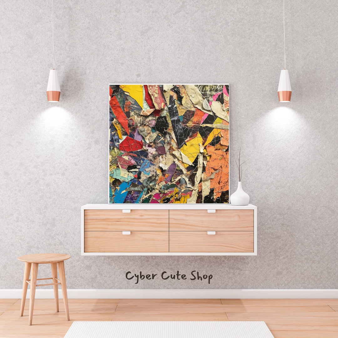 Fragmented Spectrum Abstract Collage Art - Vibrant, Modern Printable ...
