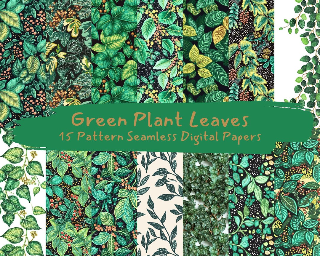 Green Plant Leaves Pattern Seamless Digital Papers - Printable ...