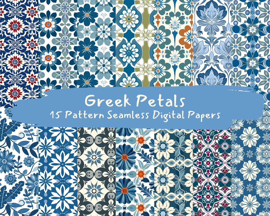 Greek Petals Pattern Seamless Digital Papers - Printable Scrapbook ...