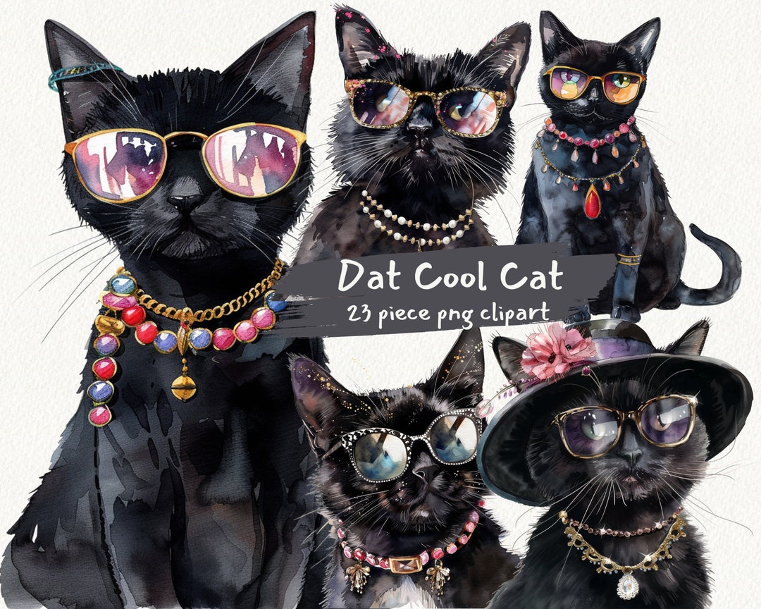 Dat Cool Cat Digital Printable Clipart Bundle in PNG Format Transparent ...