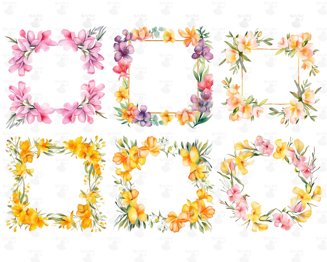 Freesia Frame, Digital Printable Clip Art Graphics in PNG Format ...