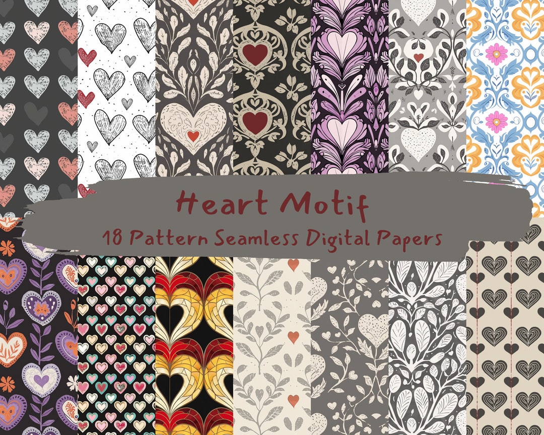 Heart Motif Pattern Seamless Digital Papers - Printable Scrapbook Paper ...