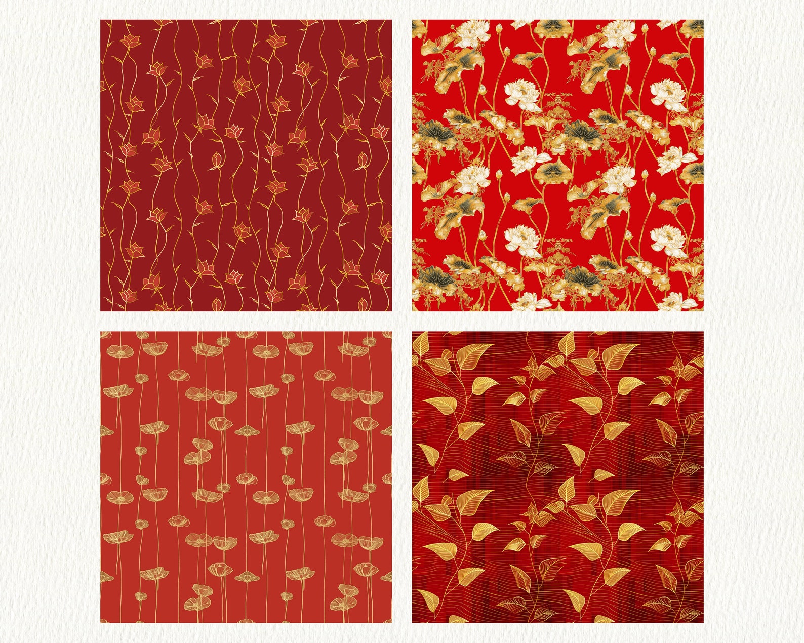 Chinese Line Flower Pattern Seamless Digital Papers - Printable ...