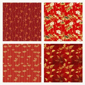 Chinese Line Flower Pattern Seamless Digital Papers - Printable ...