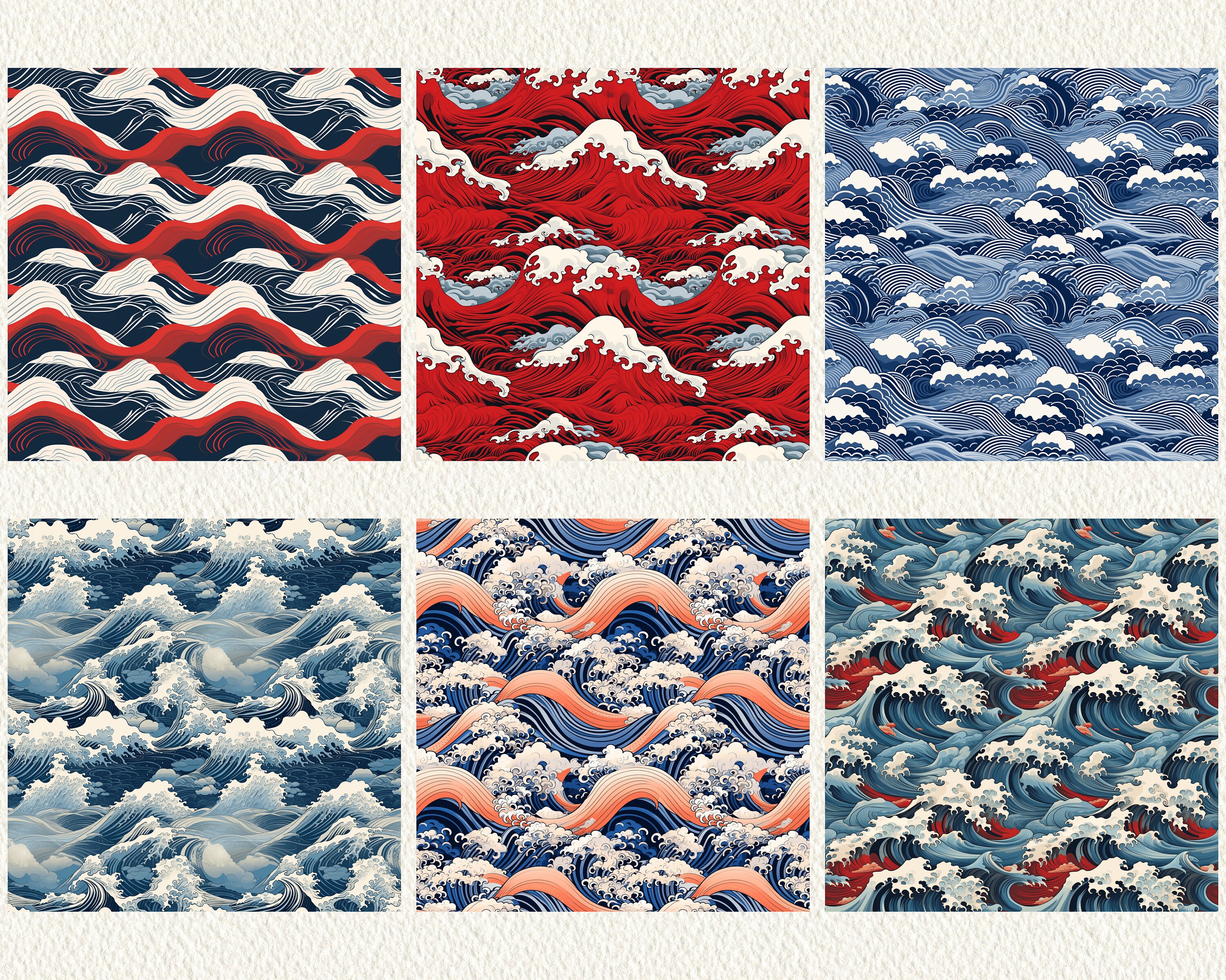 Japanese Wave Pattern Seamless Digital Papers - Tile Patterns Printable ...