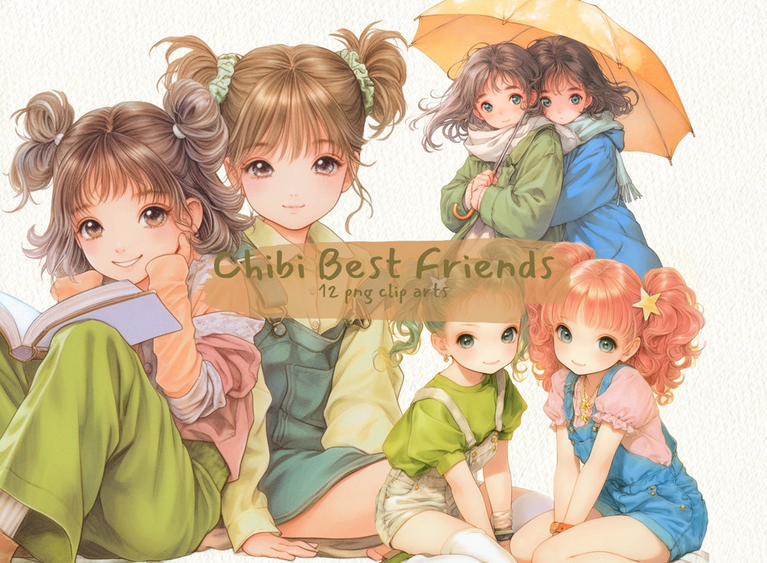 Chibi Best Friends Printable Clipart, Png Format, Transparent ...