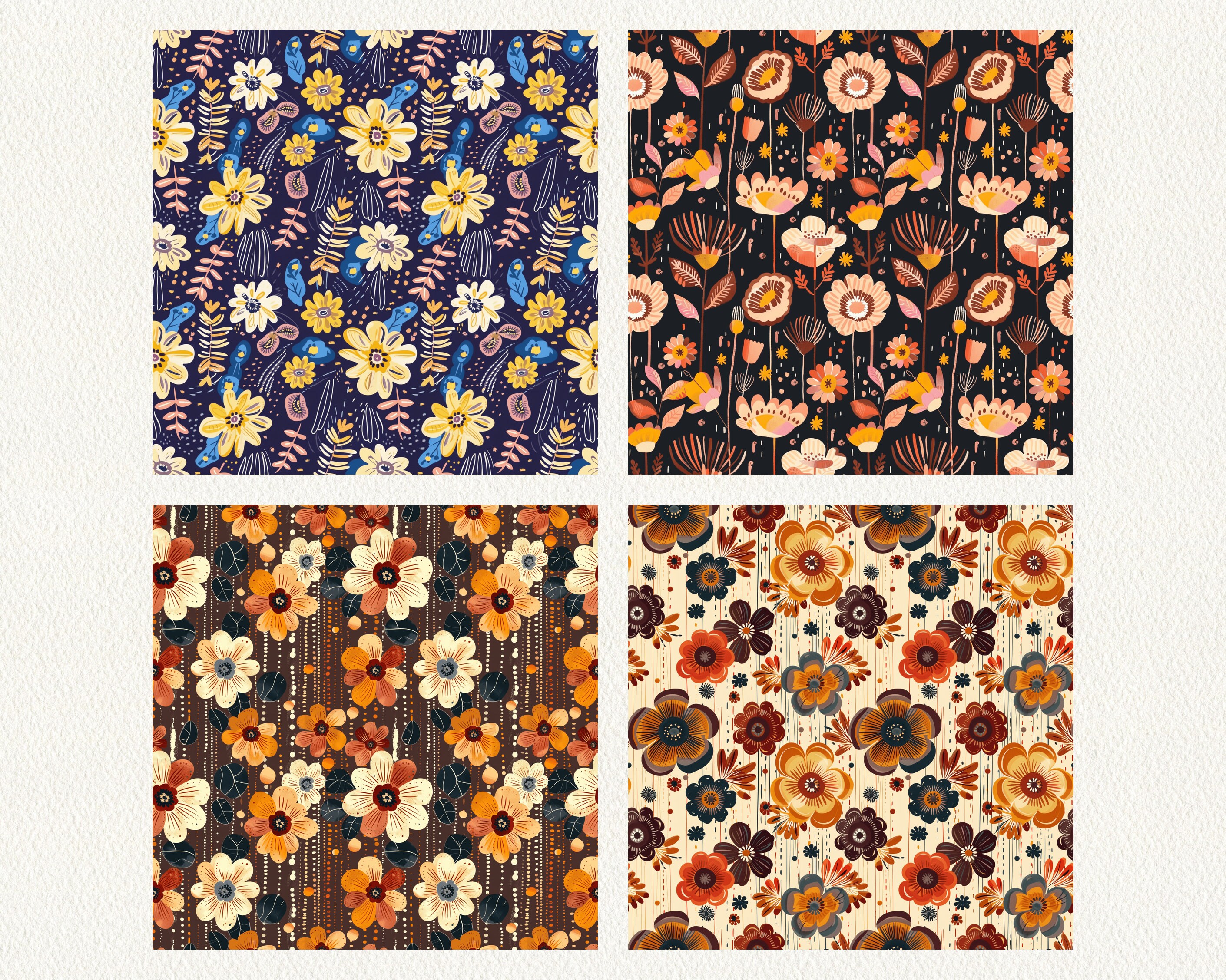 Floating Abstract Flowers Pattern Seamless Digital Papers Printable ...