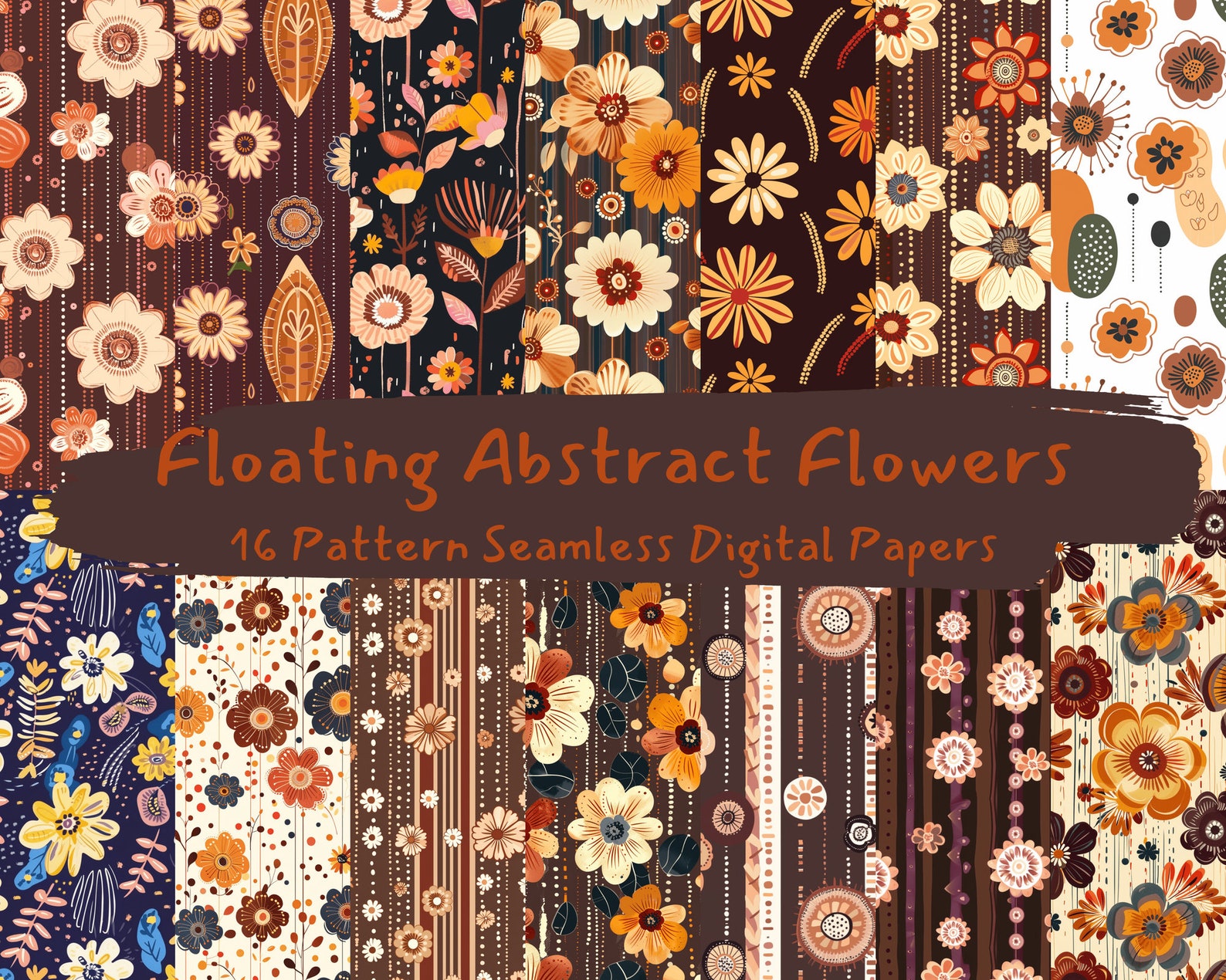 Floating Abstract Flowers Pattern Seamless Digital Papers Printable ...