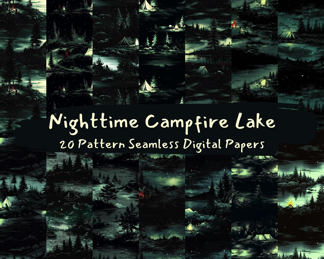 Nighttime Campfire Lake Pattern Seamless Digital Papers - Printable ...