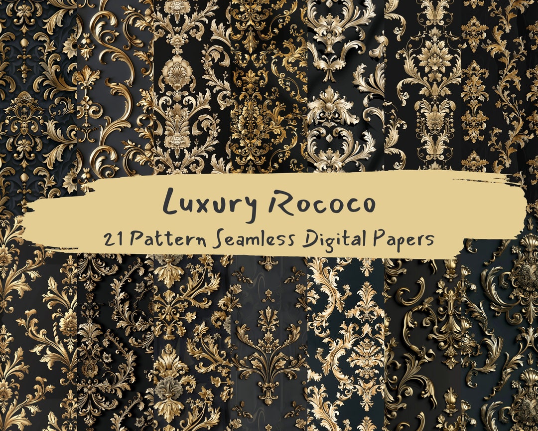 Luxury Rococo Pattern Seamless Digital Papers - Printable Scrapbook ...