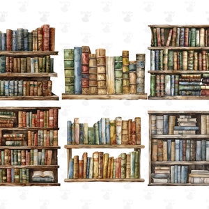 Bookshelf Watercolor Printable Clipart, Png Format, Transparent ...