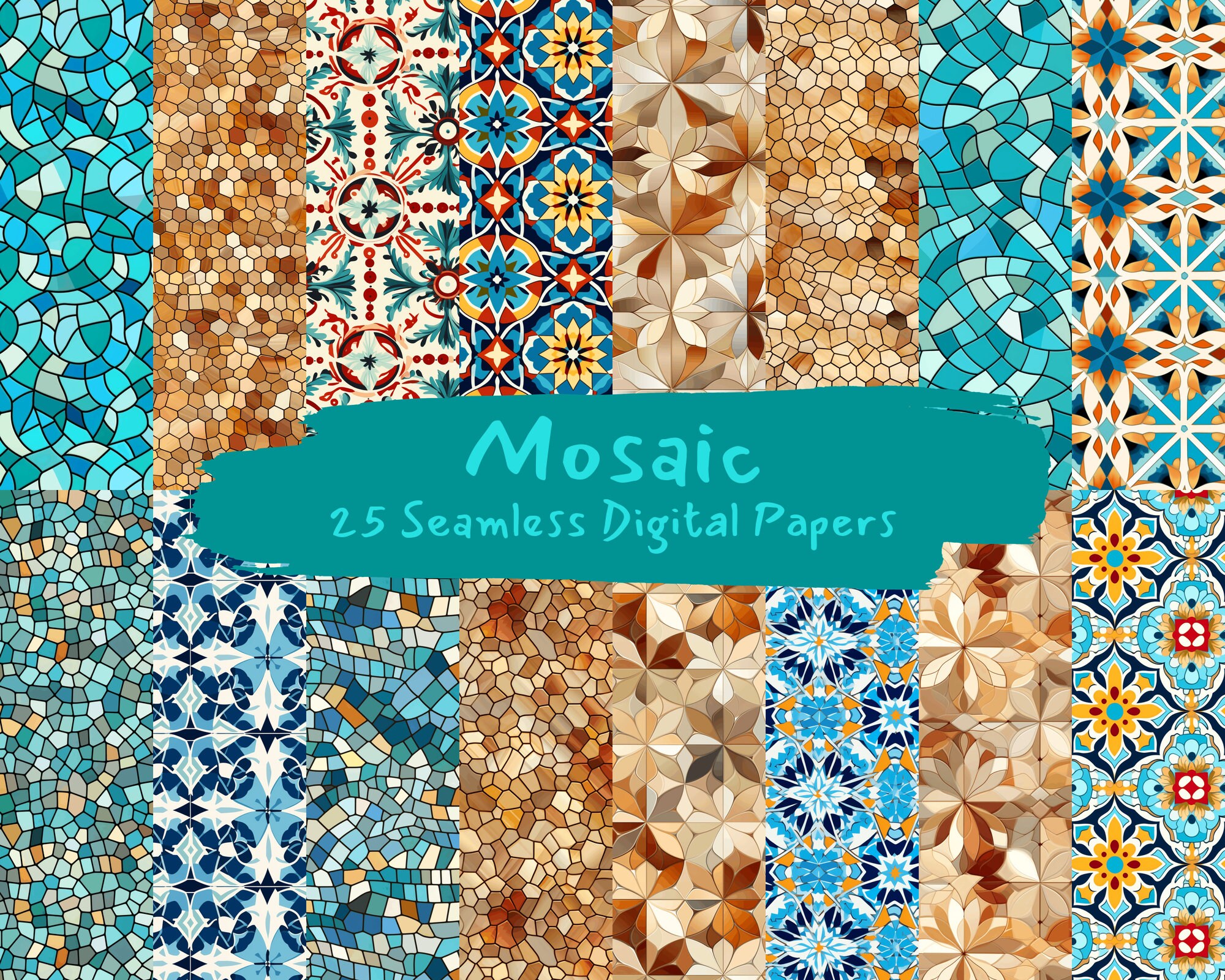 Mosaic Pattern Seamless Digital Paper Pack - Scrapbooking & Crafts ...