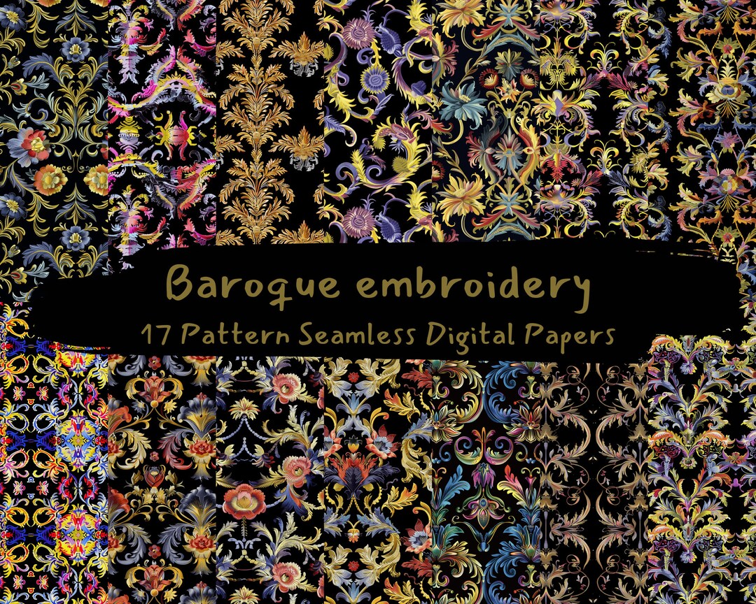 Baroque Embroidery Pattern Seamless Digital Papers - Printable ...