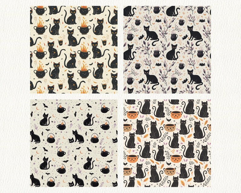 Cauldrons & Cats Pattern Seamless Digital Papers - Printable Scrapbook ...