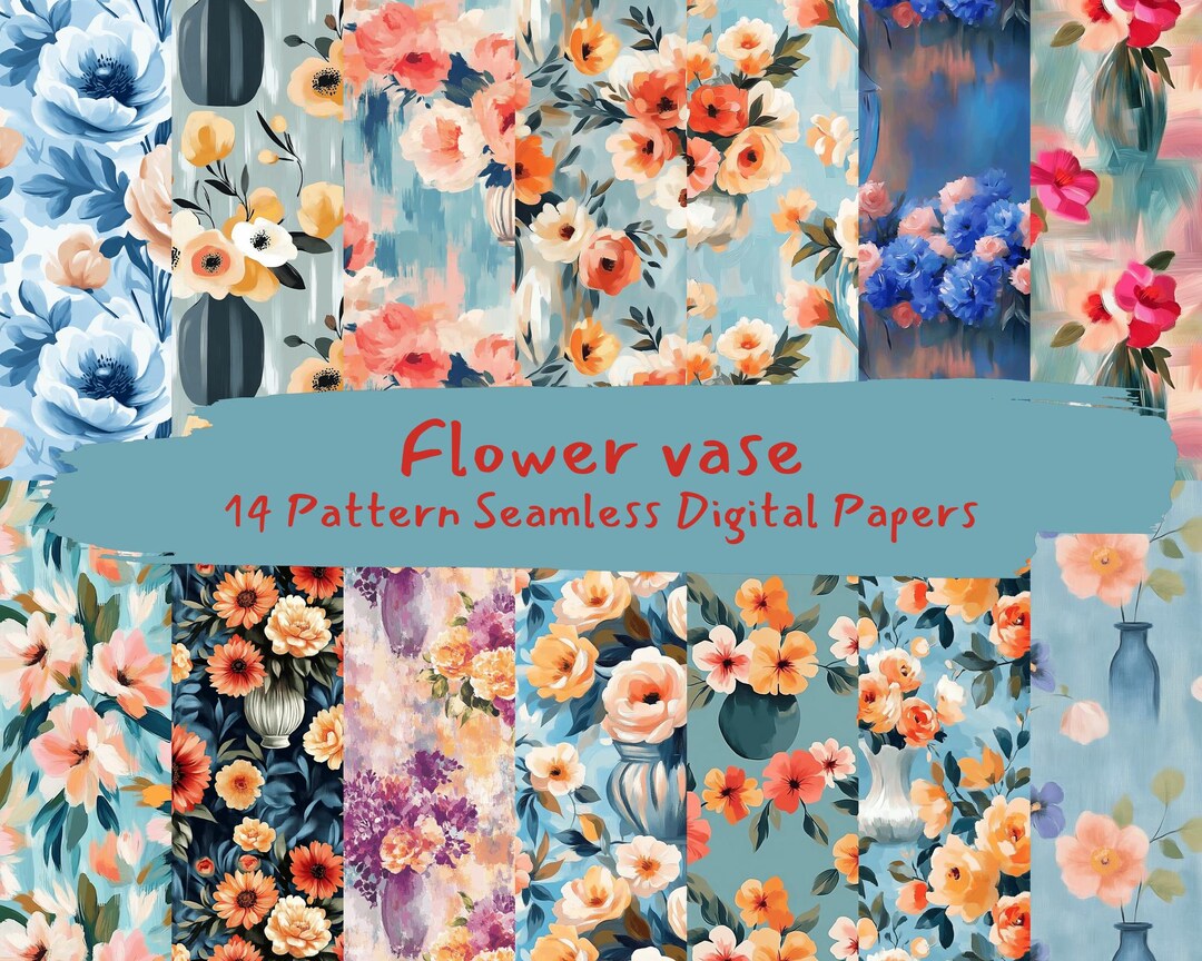 Flower Vase Pattern Seamless Digital Papers - Printable Scrapbook Paper ...