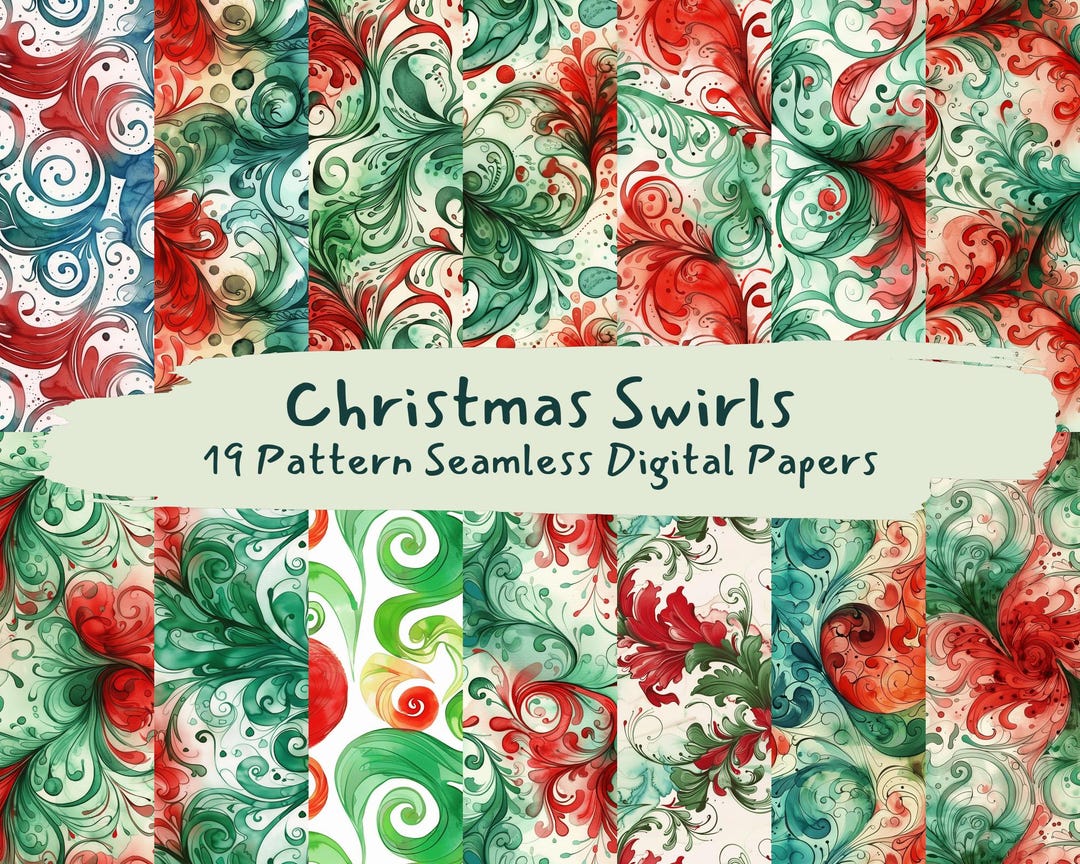 Christmas Swirls Pattern Seamless Digital Papers - Printable Scrapbook ...