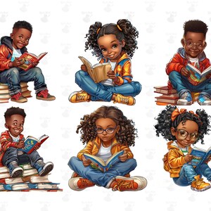 Black Kids Reading Printable Clipart, Png Format, Transparent ...