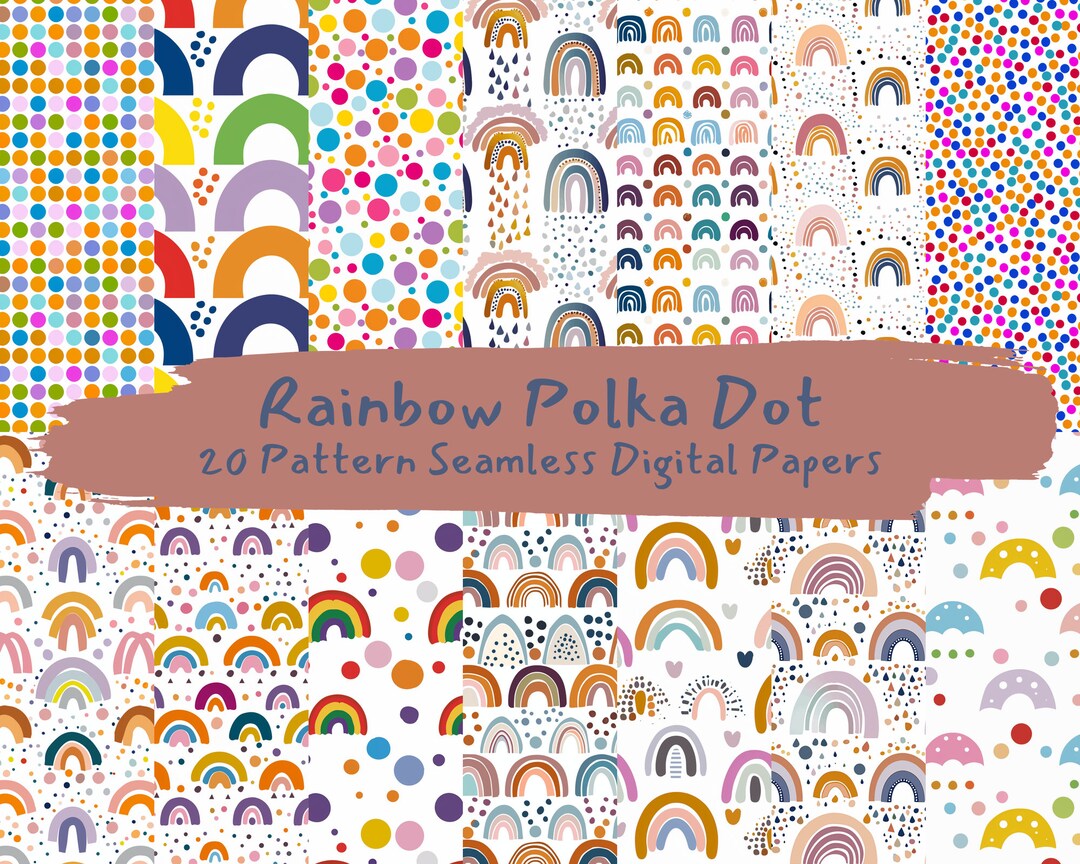 Rainbow Polka Dot Pattern Seamless Digital Papers - Printable Scrapbook ...