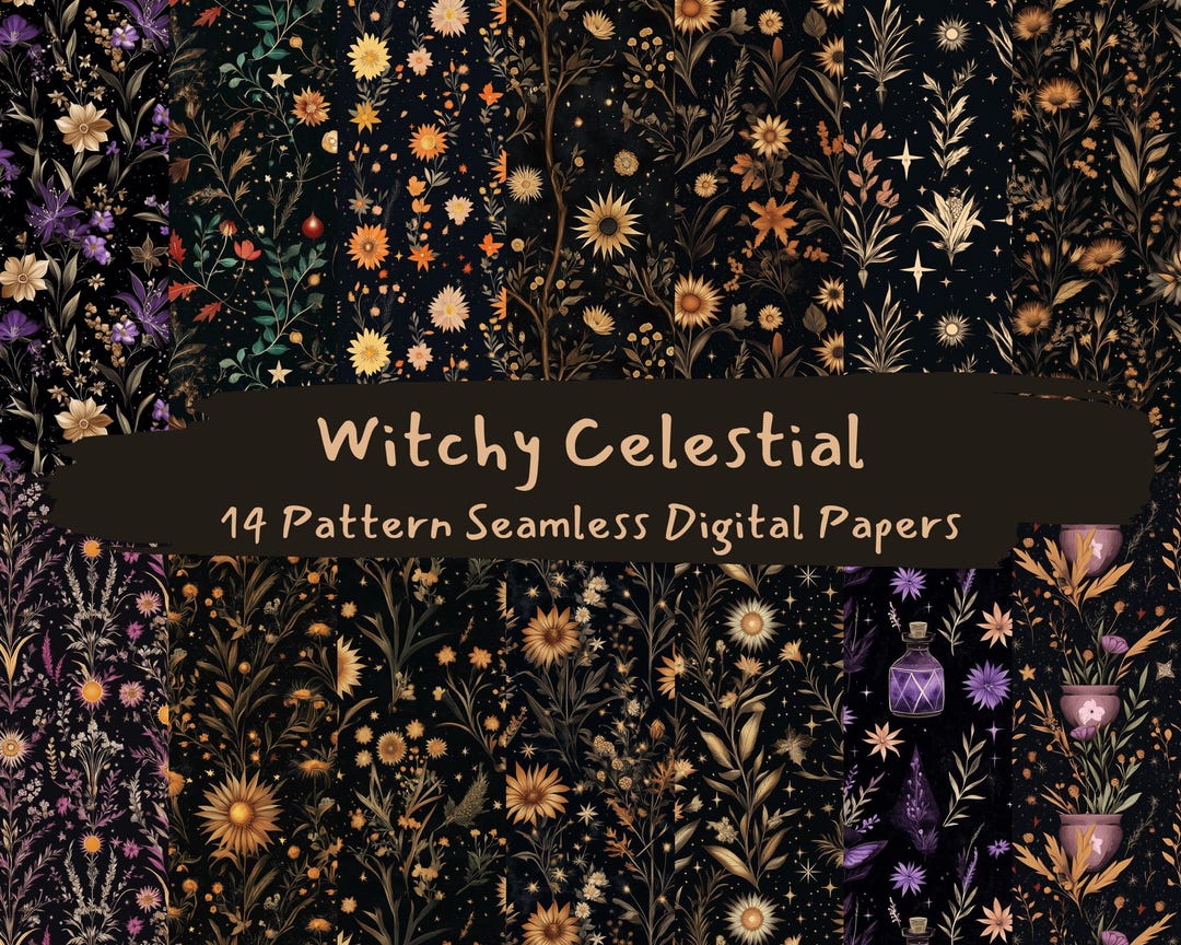 Witchy Celestial Pattern Seamless Digital Papers - Printable Scrapbook ...