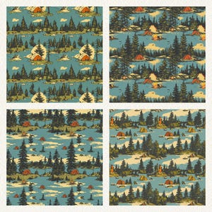 Vintage Camping Pattern Seamless Digital Papers - Printable Scrapbook ...