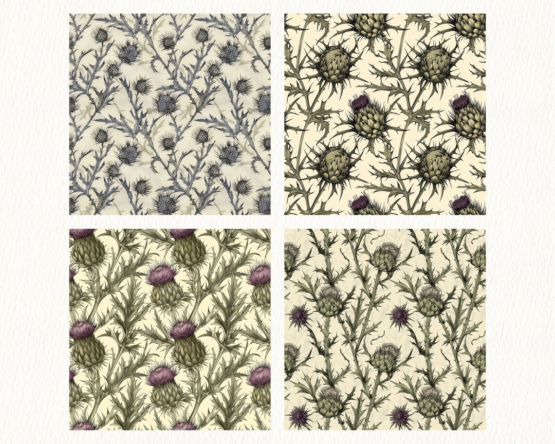 Thistle Botanical Pattern Seamless Digital Papers - Printable Scrapbook ...