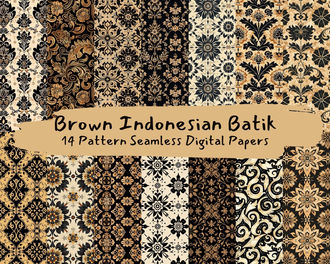 Brown Indonesian Batik Pattern Seamless Digital Papers - Printable ...