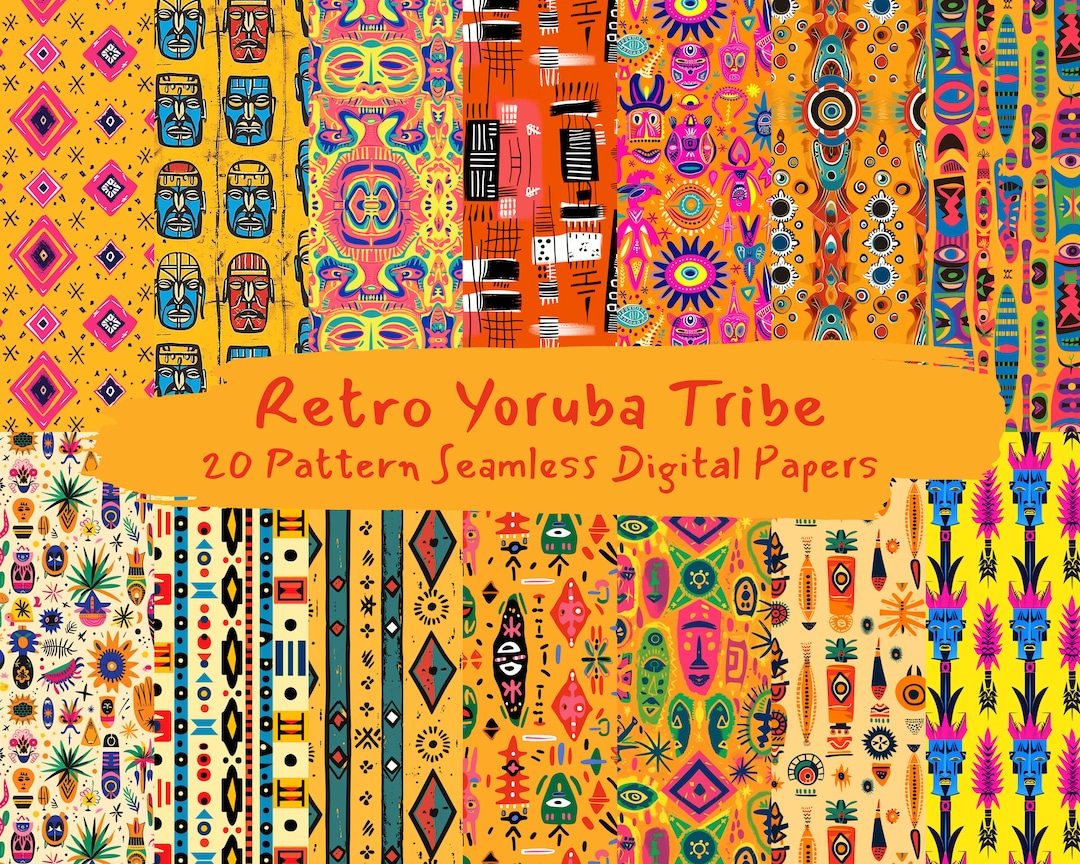 Retro Yoruba Tribe Pattern Seamless Digital Papers - Printable ...